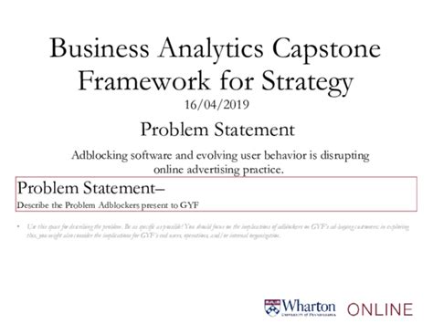 Pdf Business Analytics Capstone Framework For Strategy Problem Statement Describe The Problem