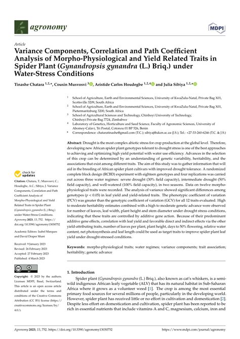 Pdf Variance Components Correlation And Path Coefficient Analysis Of Morpho Physiological And