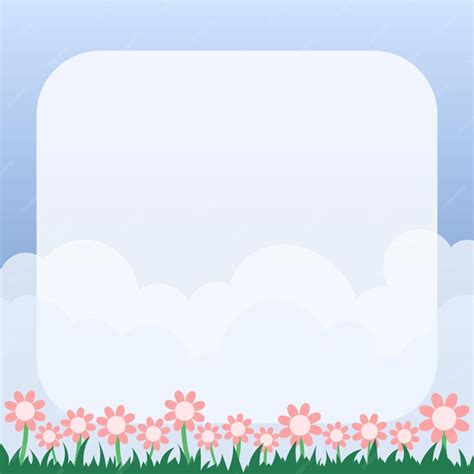 Premium Vector Cute Kawaii Meadow With Clouds And Flower Cartoon Background With Framework