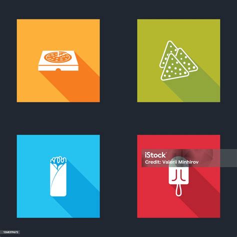 골판지 상자 나초 부리토 아이스크림 아이콘으로 피자를 설정합니다 벡터 0명에 대한 스톡 벡터 아트 및 기타 이미지 0명 검은색 고기 Istock