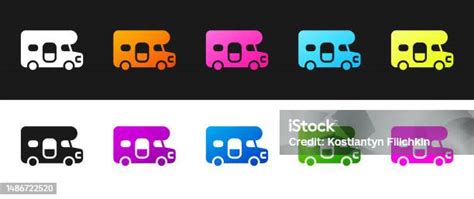 Rv 캠핑카 차량 아이콘을 흑백 배경에 분리하여 설정합니다 캠핑카 이동 주택 여름 여행을 위한 이동 주택 벡터 검은색에 대한 스톡 벡터 아트 및 기타 이미지 Istock