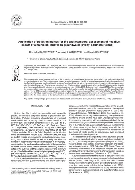 Download Pdf Application Of Pollution Indices For The Spatiotemporal Assessment Of Negative