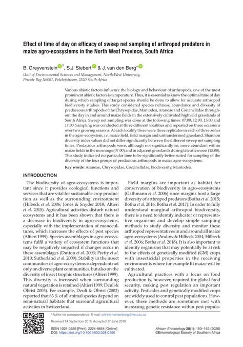 Pdf Effect Of Time Of Day On Efficacy Of Sweep Net Sampling Of
