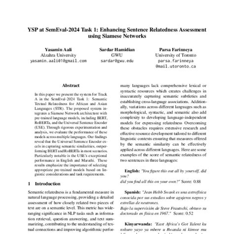 Ysp At Semeval 2024 Task 1 Enhancing Sentence Relatedness Assessment