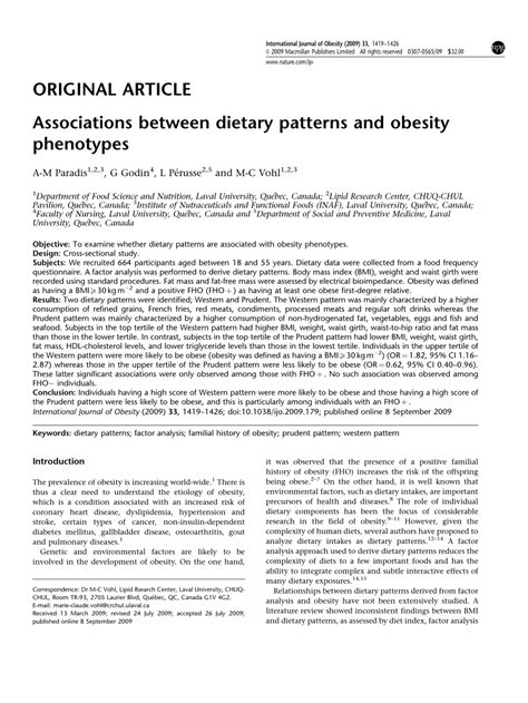 Pdf Associations Between Dietary Patterns And Obesity Phenotypes