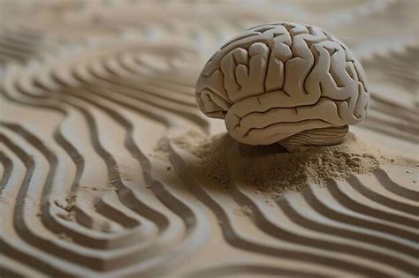 Cerebral Waves Abstract Art With A Brain Sculpture And Textured Background Premium Ai
