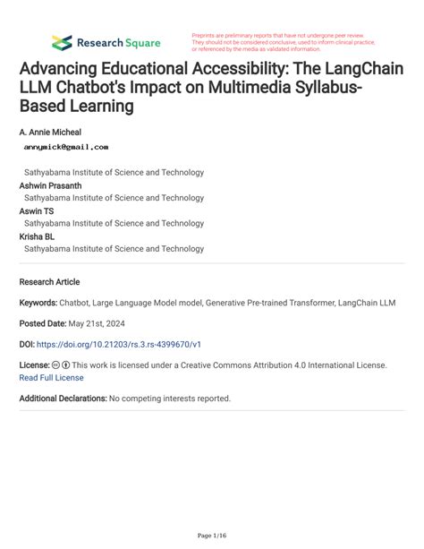 Pdf Advancing Educational Accessibility The Langchain Llm Chatbots