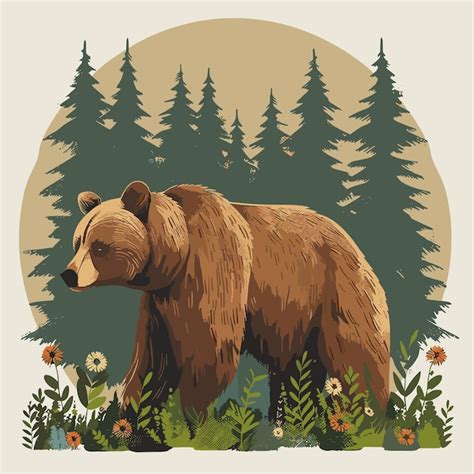 Premium Vector Flat Illustration Of Bear In The Forest High Resolution