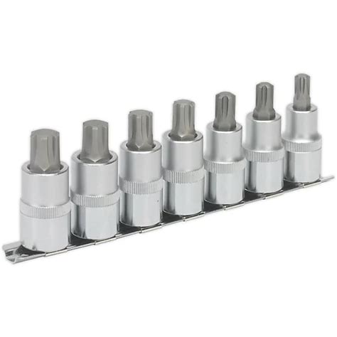 7pc Ribe Star Socket Bit Set 12 Square Drive 55mm Long S2 Steel