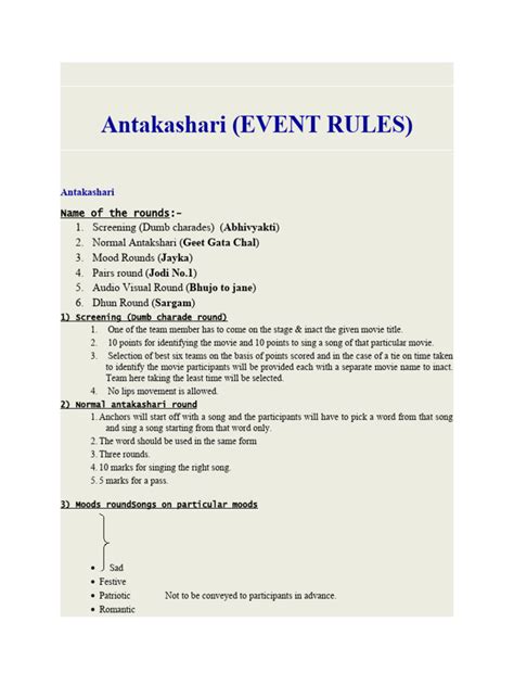 Antakashari Event Rules Pdf