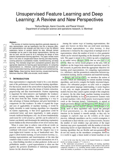 50 Unsupervised Feature Learning And Deep Learning A Review And New Perspectives Author