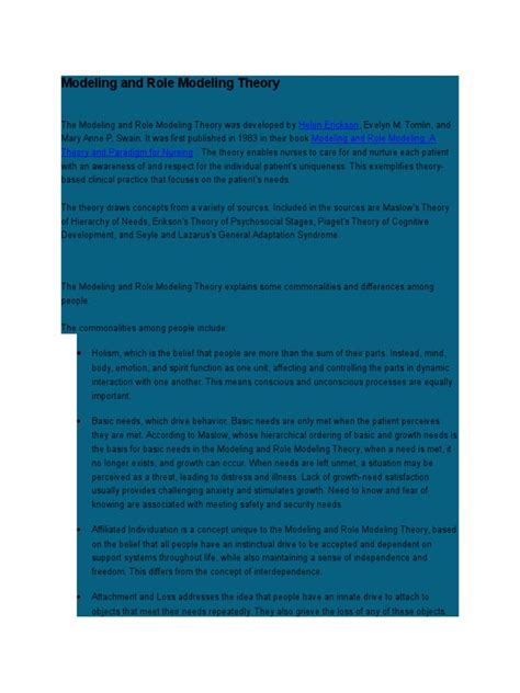 Modeling And Role Modeling Theory Pdf Stress Biology Attachment Theory