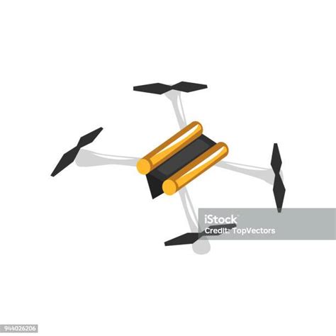 Quadrocopter의 만화 그림입니다 세로 방향된 프로 펠 러와 무인된 공중 장치입니다 전자 제품에 대 한 평면 벡터 디자인 저장 또는 수리 서비스 0명에 대한 스톡