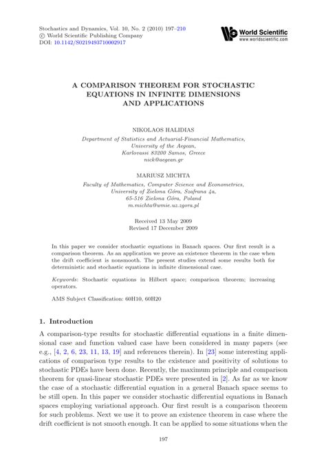 Pdf A Comparison Theorem For Stochastic Equations In Infinite Dimensions And Applications