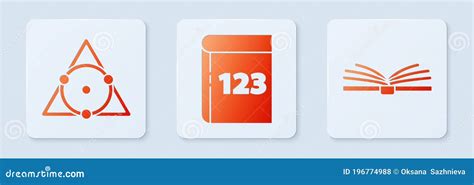 Set Book With Word Mathematics Triangle Math And Open Book White Square Button Stock Vector