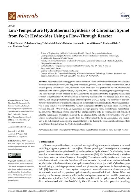 Pdf Low Temperature Hydrothermal Synthesis Of Chromian Spinel From Fe Cr Hydroxides Using A