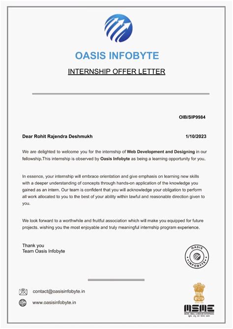 Rohit Deshmukh On Linkedin Oasisinfobyte Internshipopportunity Webdevelopment Intern Thankyou