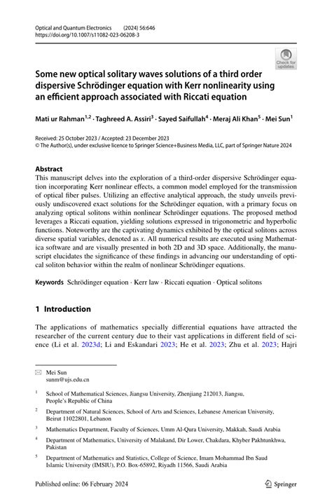 Pdf Some New Optical Solitary Waves Solutions Of A Third Order Dispersive Schrödinger Equation