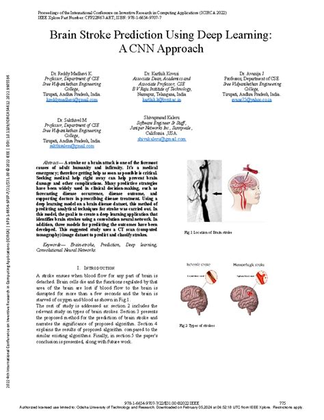 Brain Stroke Prediction Using Deep Learning A Cnn Approach Reddy Madhavi K Professor
