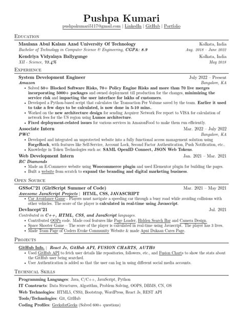 pushpa resume pdf pdf java script systems architecture