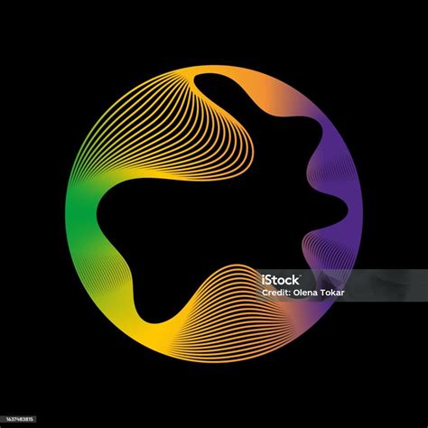 둥근 곡선 모양의 네온 색상의 빛나는 원형은 검은색 배경에 분리된 물결 모양의 역동적인 선이 있습니다 원형 프레임 라이트 프레임 미래 기술의 개념입니다 0명에 대한 스톡