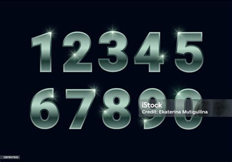 녹색 빛나는 숫자 세트 검은 배경에 고립 된 금속 크롬 글꼴 표지판 장식 디자인 웹 광고 인사말 카드에 대한 럭셔리 패션 화이트 골드 타이포그래피 디자인 벡터 일러스트레이션