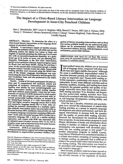 The Impact Of A Clinic Based Literacy Intervention On Language Development In Inner City