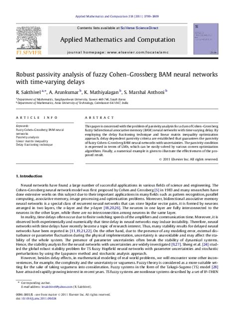 Pdf Robust Passivity Analysis Of Fuzzy Cohen Grossberg Bam Neural Networks With Time Varying