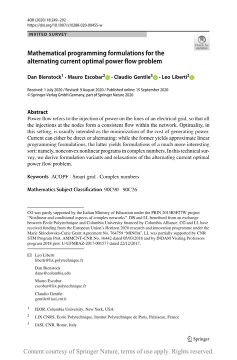 mathematical programming formulations for the alternating current optimal power flow problem
