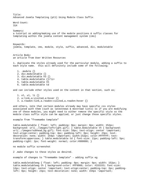 Advanced Joomla Templating Pt1 Using Module Class Suffix Pdf World Wide Web Internet And Web
