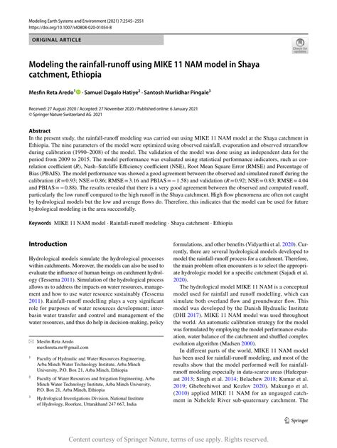 Rainfall Runoff Modelling Using Mike 11 Nam Model In The Shaya Catchment Of Genale Dawa River