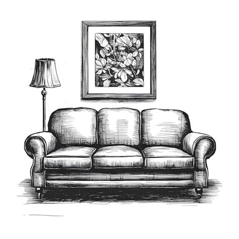 Dibujo En Tinta De Sofá Dibujo En Blanco Y Negro Estilo De Grabado