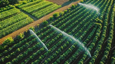 An Aerial View Of A Smart Irrigation System In A Large Farm With