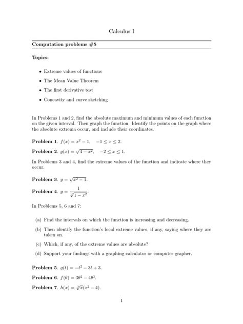 Calculus I Computation Problems 5 Pdf