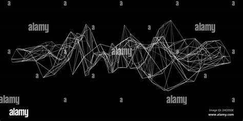 Abstract White Wireframe Waveform With Connected Wires Or Polygonal Structure On Black