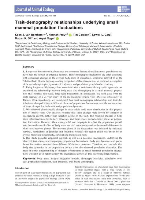 Pdf Traitdemography Relationships Underlying Small Mammal Population