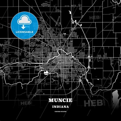 Black Map Poster Template Of Muncie Indiana Usa Hebstreits
