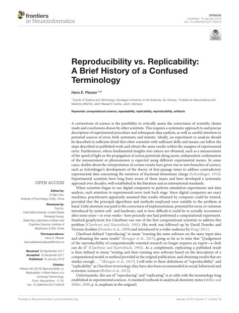 Pdf Reproducibility Vs Replicability A Brief History Of A Confused Terminology