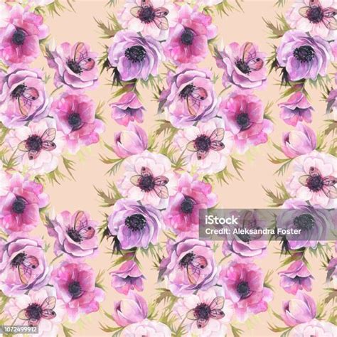 아 네모 네와 나비 수채화 완벽 한 패턴입니다 낭만적인 식물 배경 화면입니다 0명에 대한 스톡 벡터 아트 및 기타 이미지 0명 개화기 꽃 나무 Istock