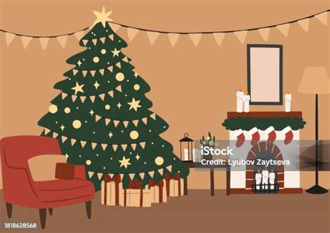 메리 크리스마스 배경 클립 아트 크리스마스 트리 벡터 일러스트 레이 션 아늑한 홈 벽 아트 인쇄 벽난로 인쇄 포스터 크리스마스 축제 인테리어 디지털 다운로드 카드 플랫