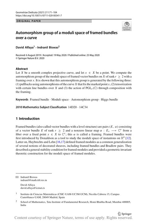 Automorphism Group Of A Moduli Space Of Framed Bundles Over A Curve Request Pdf