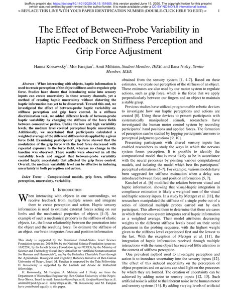 Pdf The Effect Of Between Probe Variability In Haptic Feedback On Stiffness Perception And