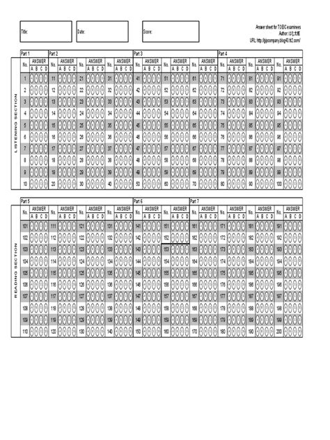 Answer Sheet For Toeic Examinees Author Download Free Pdf