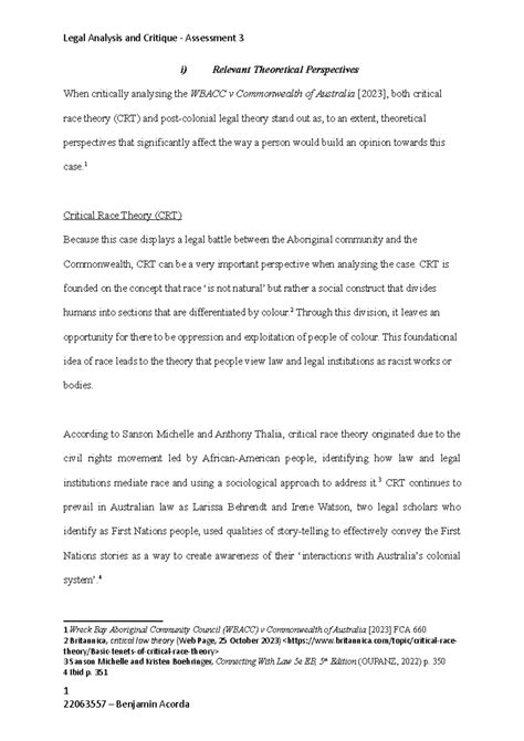 Assessment 3 Legal Analysis And Critique Assignment I Relevant