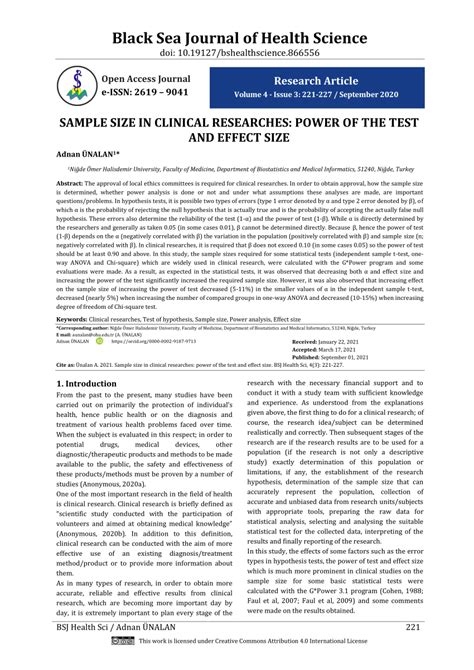 PDF Sample Size In Clinical Researches Power Of The Test And Effect Size