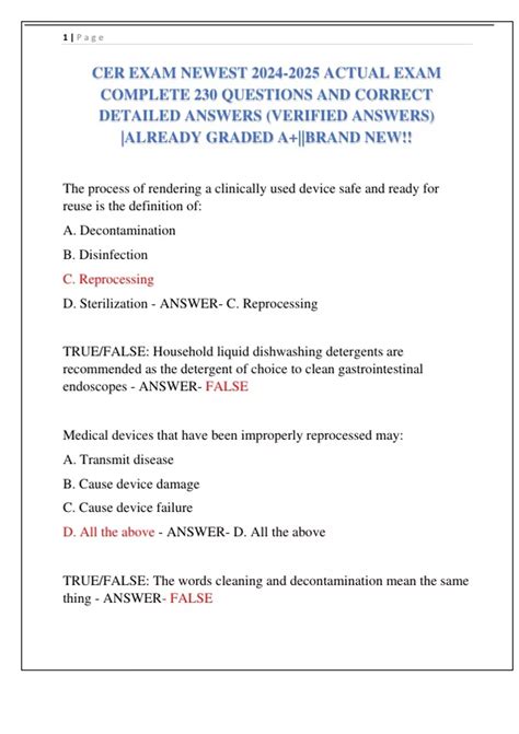 Cer Exam Newest Actual Exam Complete 230 Questions And Correct Detailed Answers Verified
