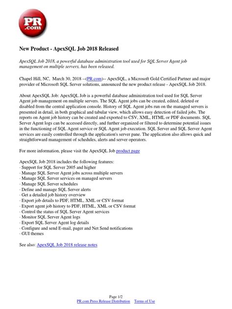 New Product Apexsql Job 2018 Released Pdf Microsoft Sql Server