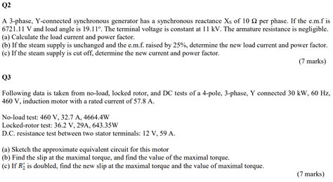 Solved Q A Phase Y Connected Synchronous Generator Has A Chegg Com