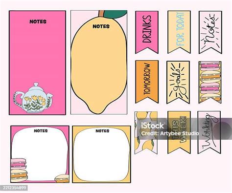 귀여운 가리 플래너 페이지 컬렉션 스티커 메모 및 메모장 페이지 0명에 대한 스톡 벡터 아트 및 기타 이미지 0명 계획 귀여운 Istock
