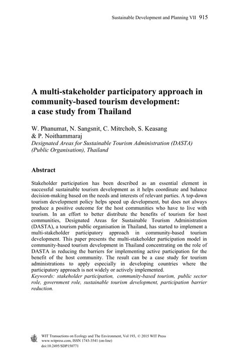 Pdf A Multi Stakeholder Participatory Approach In Community Based